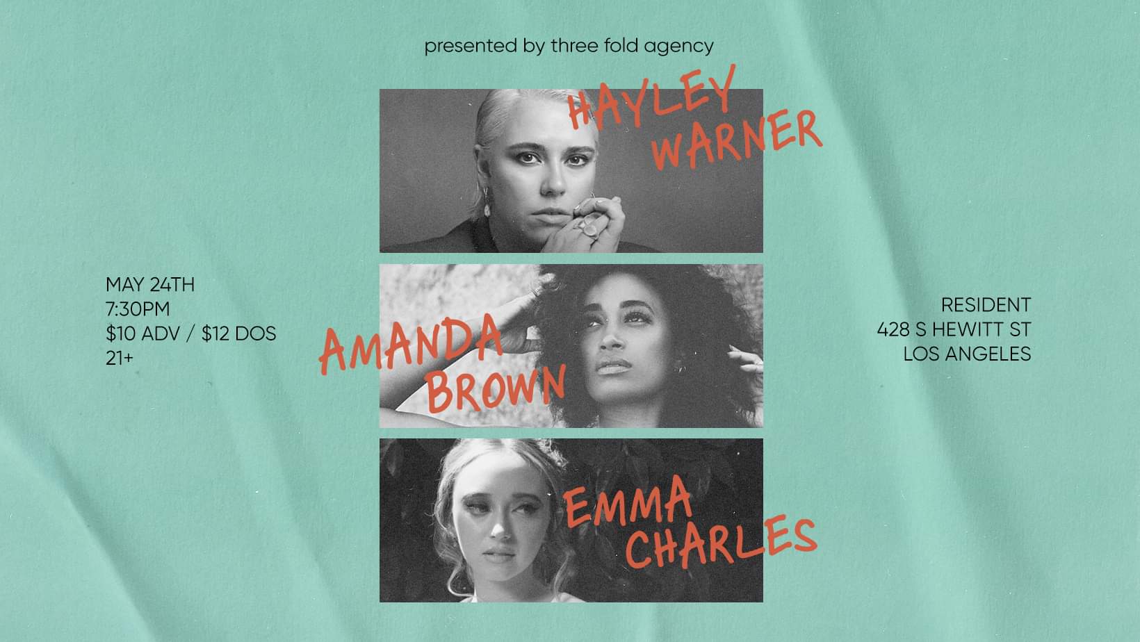 Three Fold Agency Presents Emma Charles, Hayley Warner and Amanda Brown ...