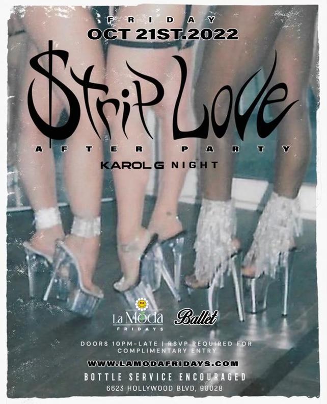 Karol G Strip Love Tour After Party - La Moda Hollywood at Ballet ...