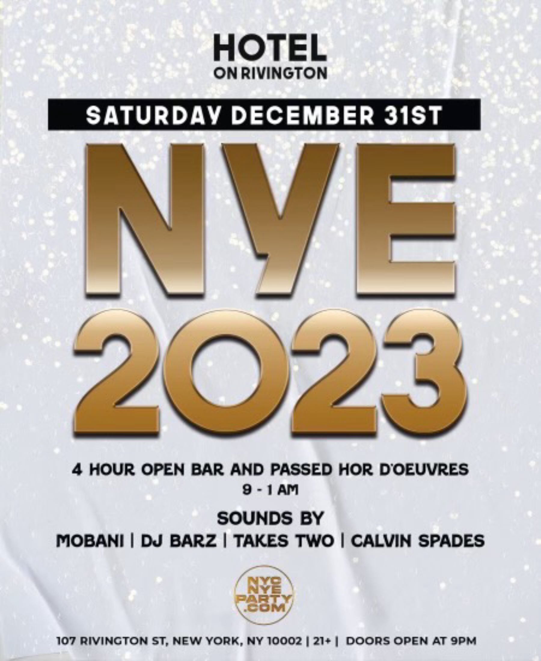 Hotel on Rivington NYE 2023 at New York New Year's Eve - Saturday, Dec ...