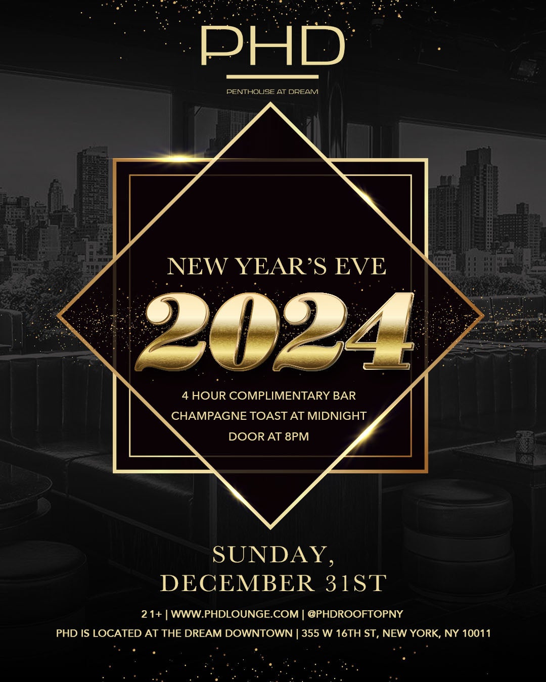 New Years Eve 2024 @ Phd at Dream Downtown at PHD Downtown - Sunday, Dec 31 2023 | Discotech