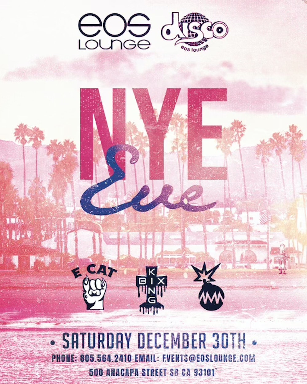 New Year's Eve Eve at Eos Lounge - Saturday, Dec 30 2023 | Discotech