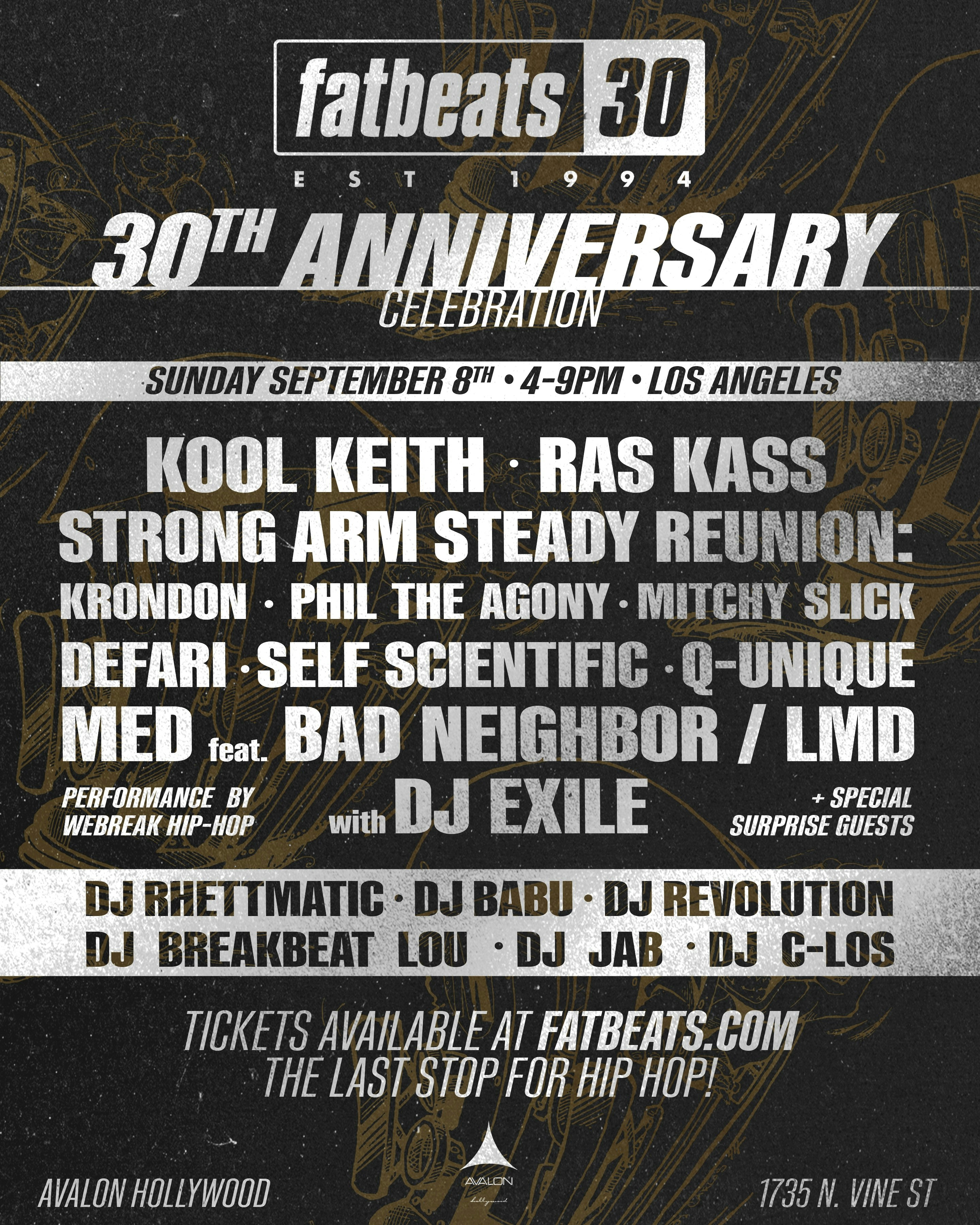 Fat Beats 30th Anniversary: Los Angeles at Avalon - Sunday, Sep 8 2024 ...
