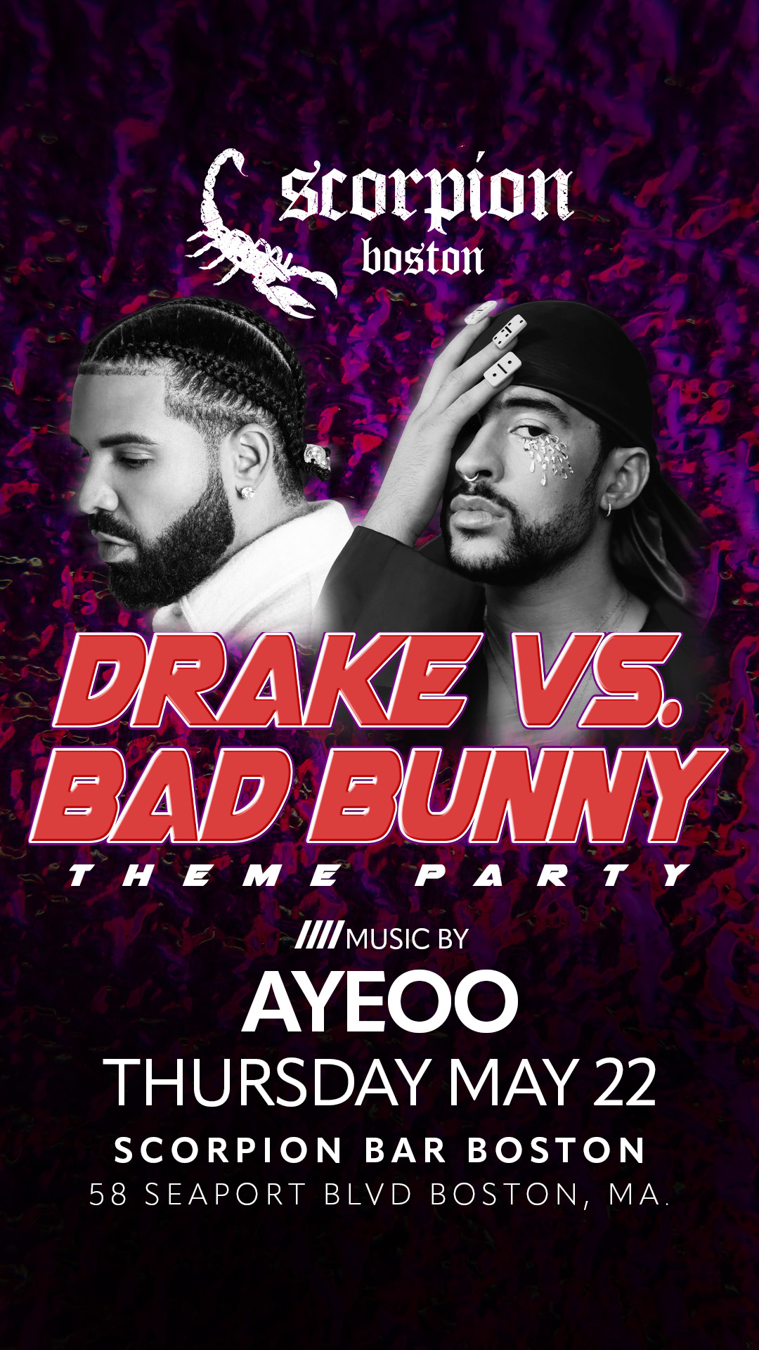 Drake vs. Bad Bunny Themed Party - Music by Ayeoo at Scorpion Bar ...