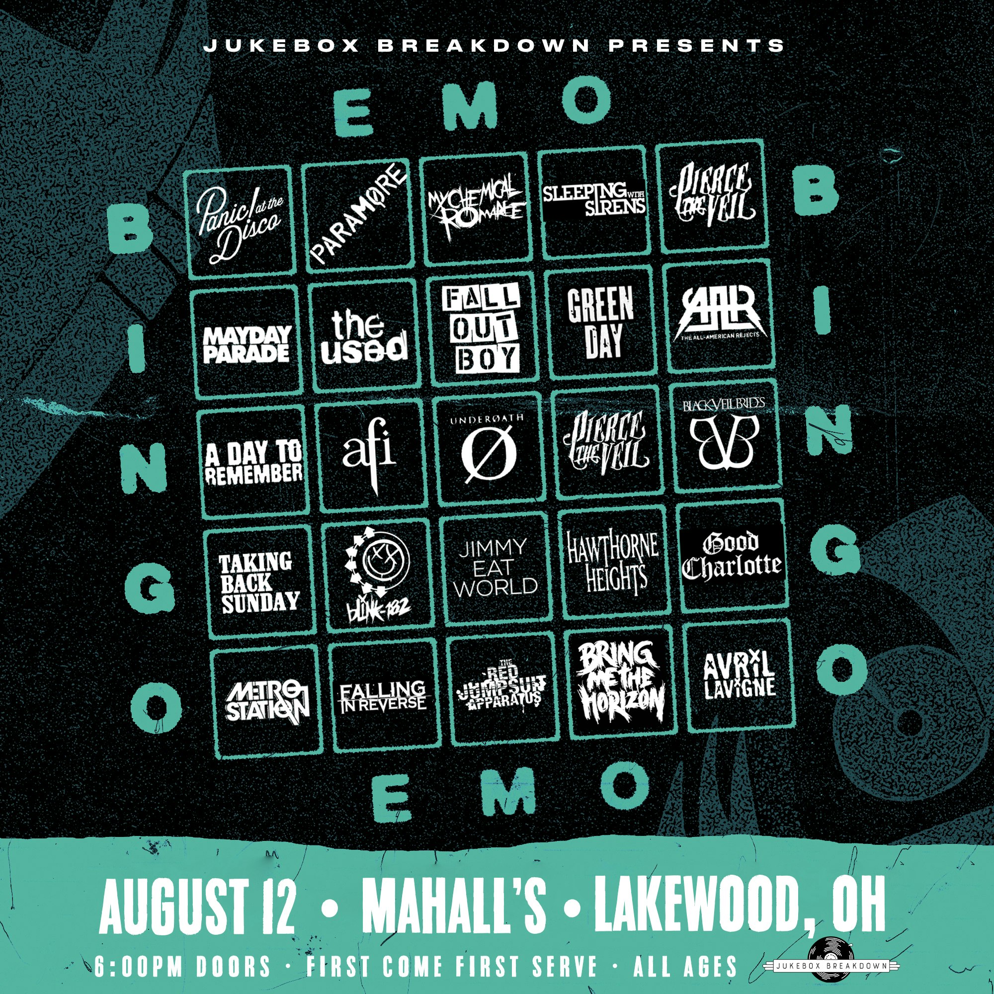 Emo Bingo at Mahalls - Tuesday, Aug 12 2025 | Discotech